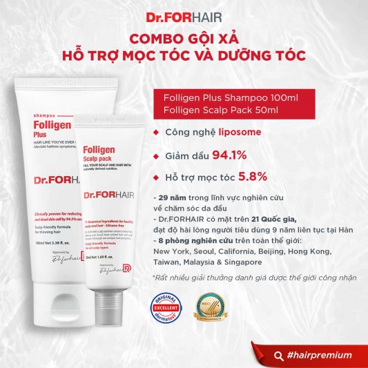 Bộ gội xả dưỡng mini hỗ trợ mọc tóc Dr.FORHAIR FOLLIGEN PLUS SHAMPOO x ...